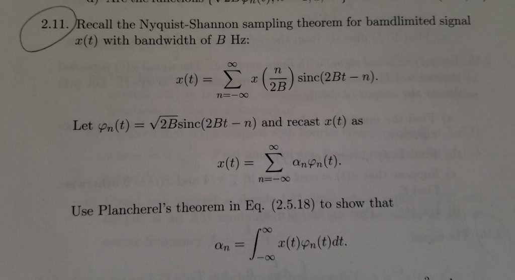 Solved Recall the Nyquist-Shannon sampling theorem for | Chegg.com
