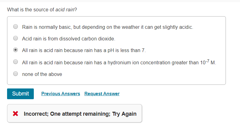 Solved What is the source of acid rain? Rain is normally | Chegg.com