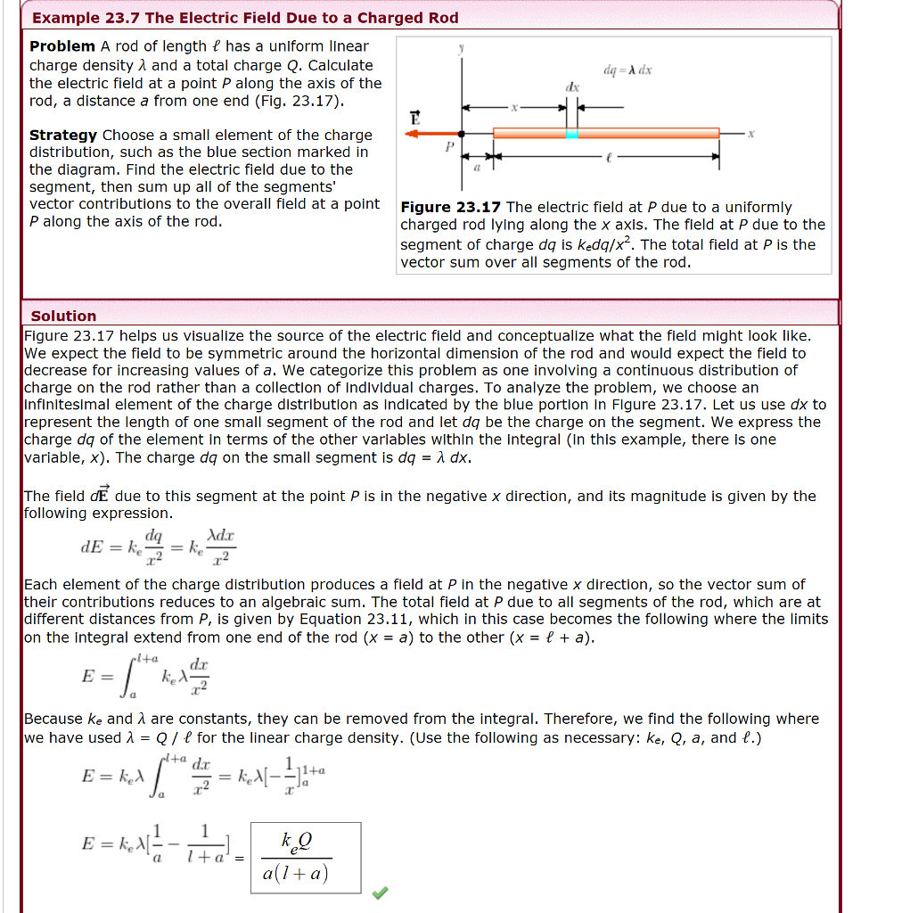 Solved Example 23.7 The Electric Field Due to a Charged Rod | Chegg.com