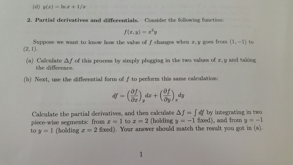 Solved Partial derivatives and differentials. Consider the | Chegg.com