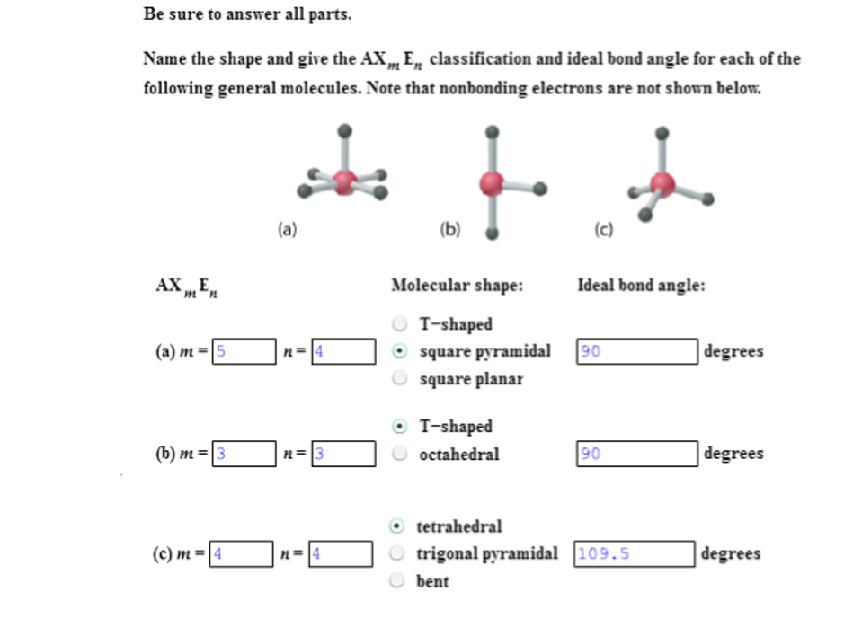 Solved Name the shape and give the AXmEn classification and | Chegg.com