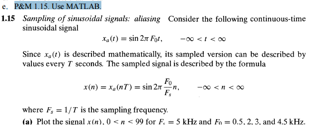 Sampling of sinusoidal signals: aliasing Consider the | Chegg.com