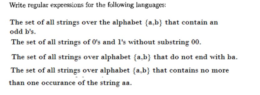 Solved Write Regular Expressions For The Following