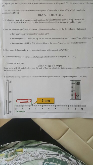 Solved 1. A pare goid bar displaces 0.82 L of water. What is | Chegg.com
