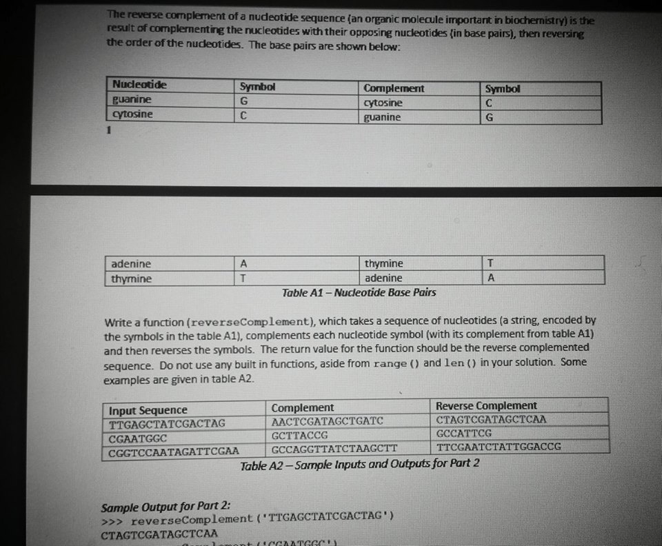 Solved The Reverse Complement Of A Nucleotide Sequence An 