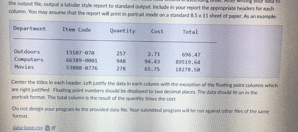 Solved The Output Output A Tabular Style Report To Standard