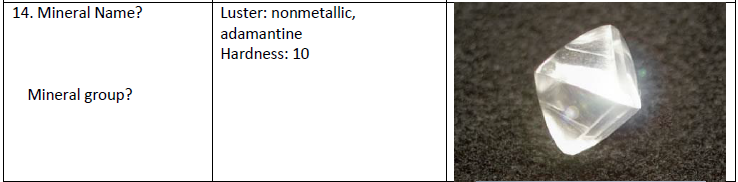 Solved 14. Mineral Name? Mineral group? Luster: nonmetallic, | Chegg.com
