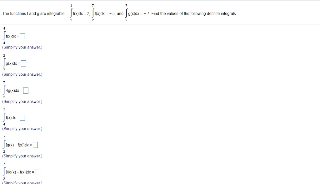 Solved The functions f and g are integral. integral f(x)dx = | Chegg.com