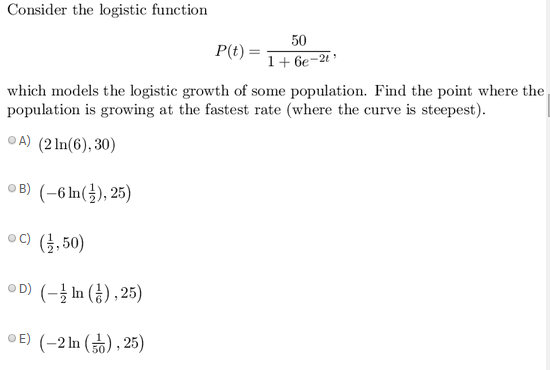 Solved Consider the logistic function P(t) = 50/1+6e^ - 2t, | Chegg.com