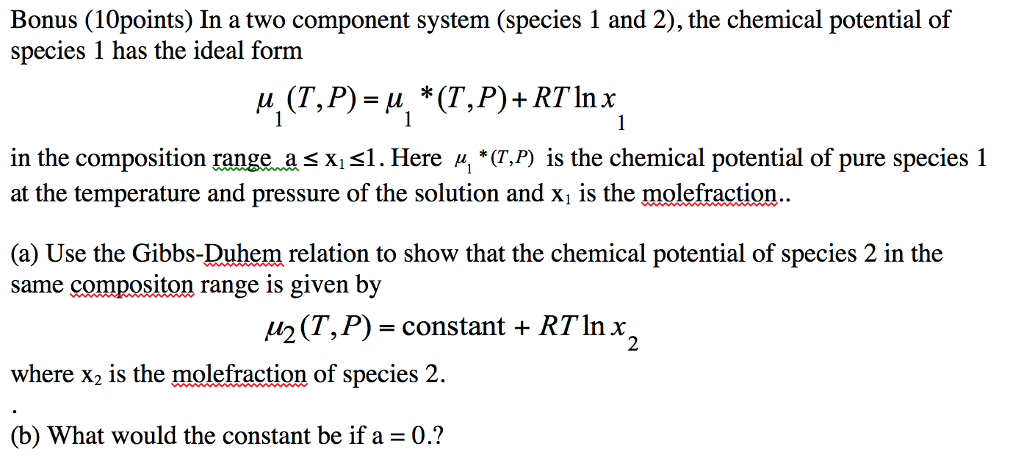 Bonus (10points) In a two component system (species 1 | Chegg.com
