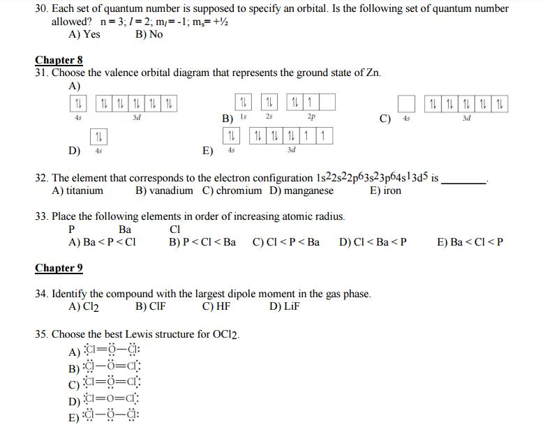 Solved Each set of quantum number is supposed to specify an | Chegg.com