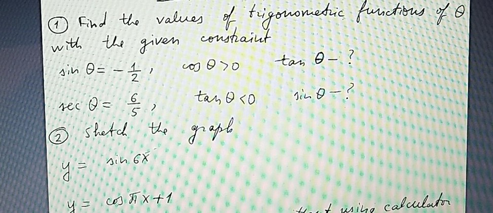 Solved Find the values of trigonometric function of theta | Chegg.com