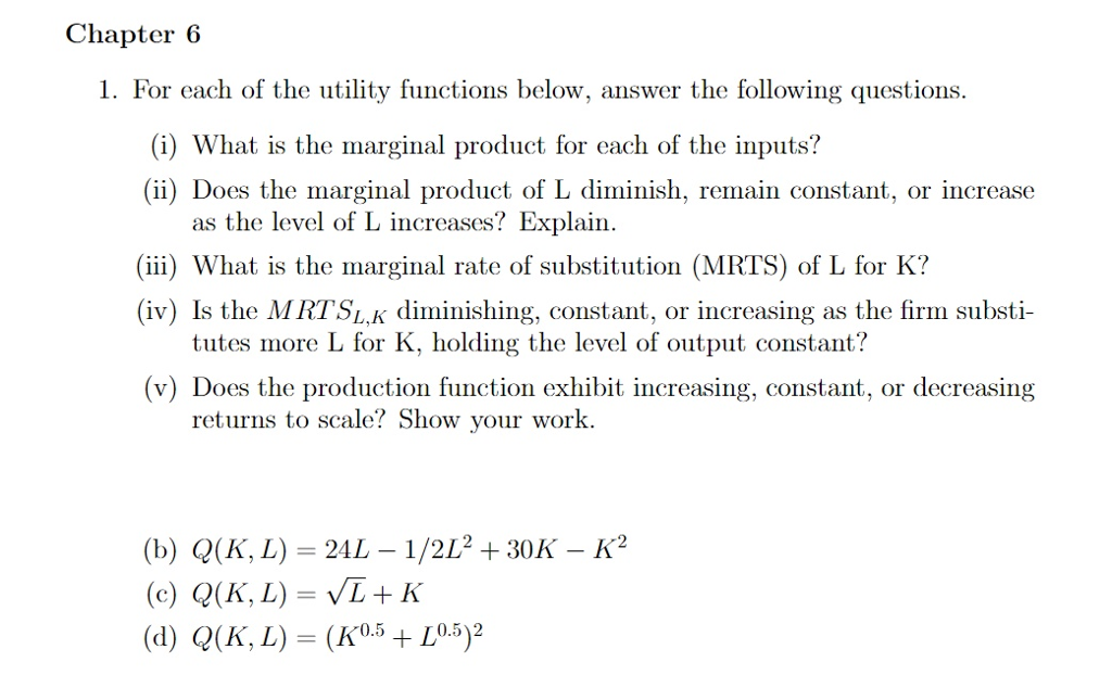 Solved Chapter6 1. For each of the utility functions below, | Chegg.com