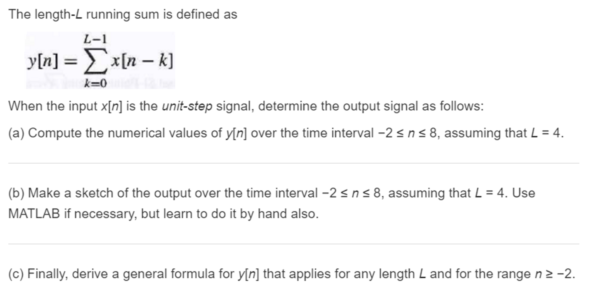Solved The length-L running sum is defined as When the input | Chegg.com