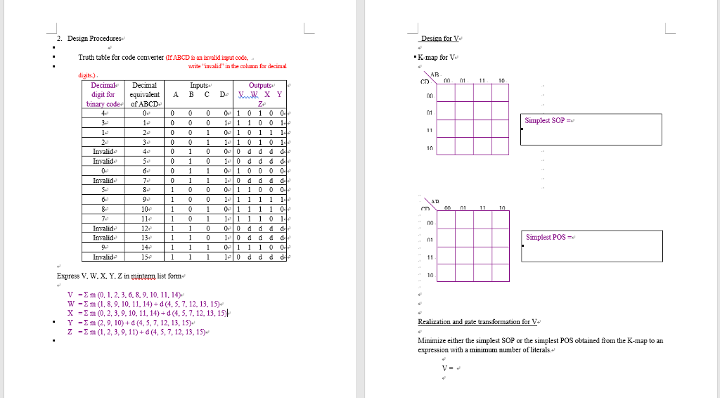 Solved 2. Design Procedures- Truth table for code converter | Chegg.com