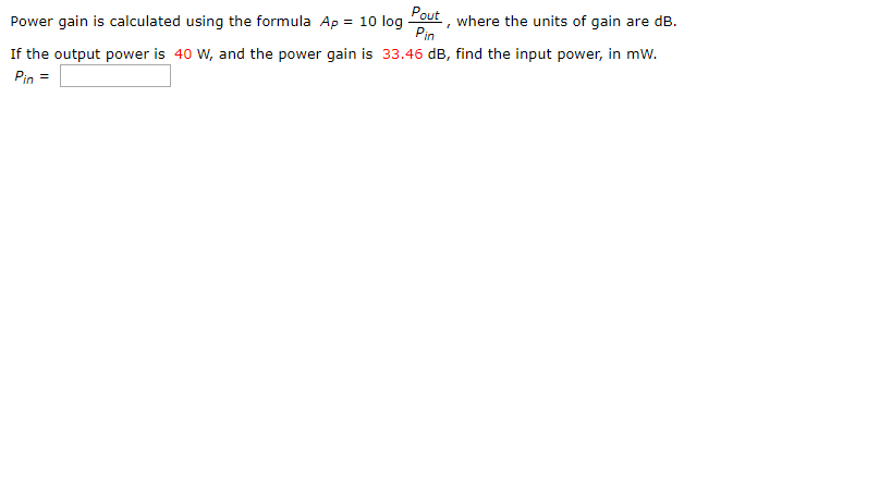 Solved Power gain is calculated using the formula Ap = 10 | Chegg.com