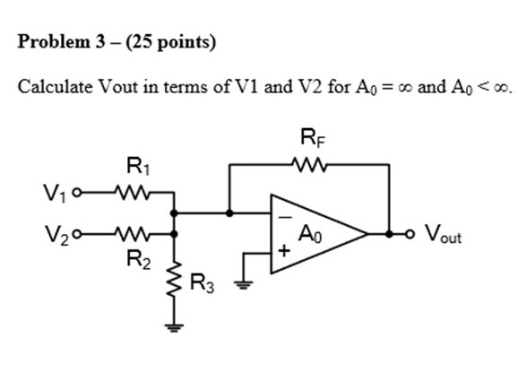 Solved Calculate Vout in term of V1 and V2 for A0 = infinity | Chegg.com
