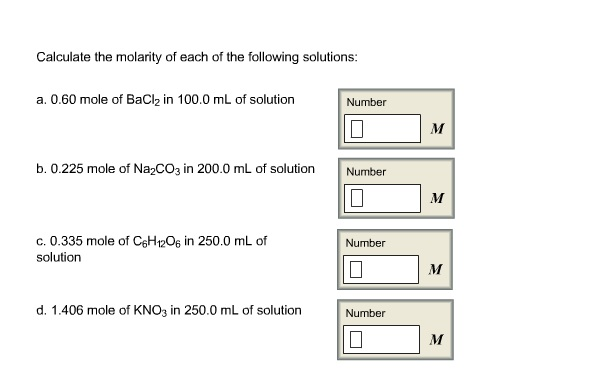 Solved Calculate the molarity of each of the following | Chegg.com