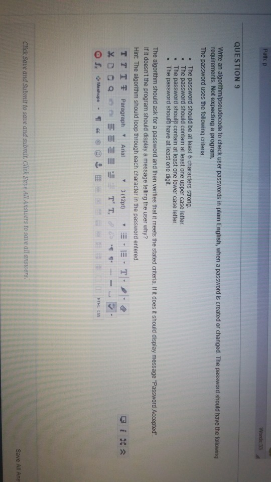 Solved QUESTION 9 Write an algonthm/pseudocode to check user | Chegg.com