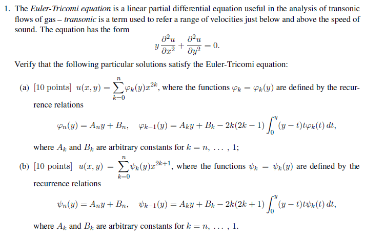 Solved The Euler-Tricomi equation is a linear partial | Chegg.com