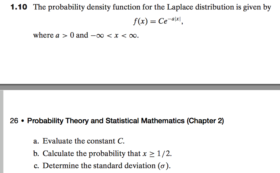 Solved 1.10 The probability density function for the Laplace | Chegg.com
