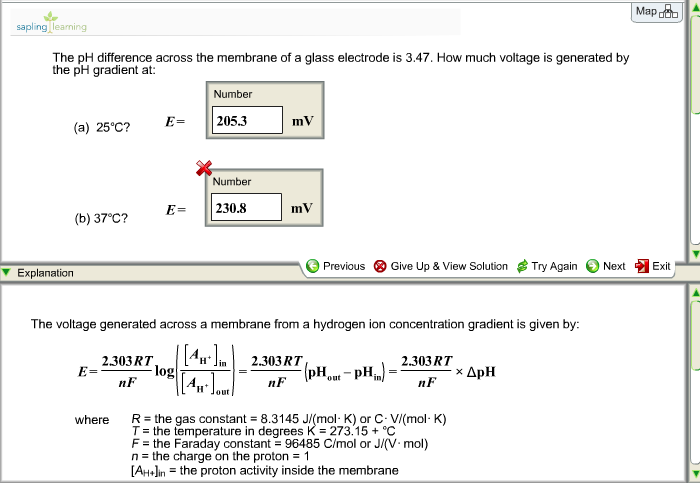 Solved The pH difference across the membrane of a glass | Chegg.com