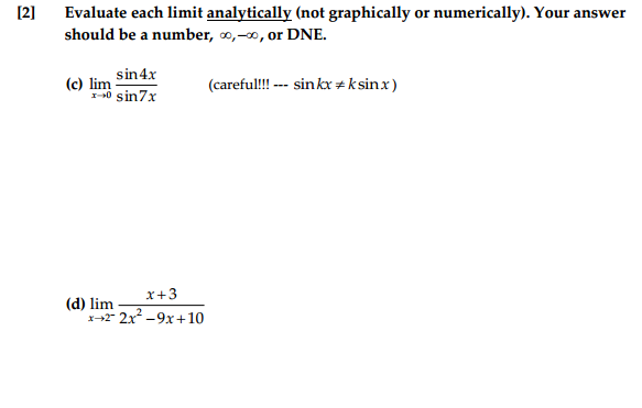 Solved Evaluate each limit analytically (not graphically or | Chegg.com