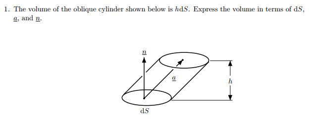 Solved 1. The volume of the oblique cylinder shown below is | Chegg.com