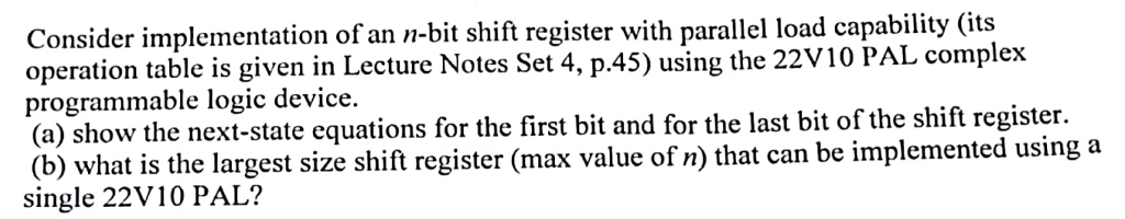 Solved Consider implementation of an n-bit shift register | Chegg.com