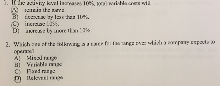 Solved If the activity level increases 10%, total variable | Chegg.com