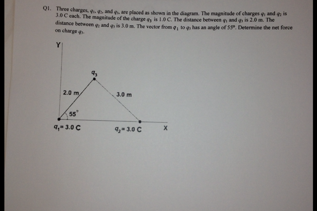Solved Three charges q1, q2 and q3 are placed as shown in | Chegg.com