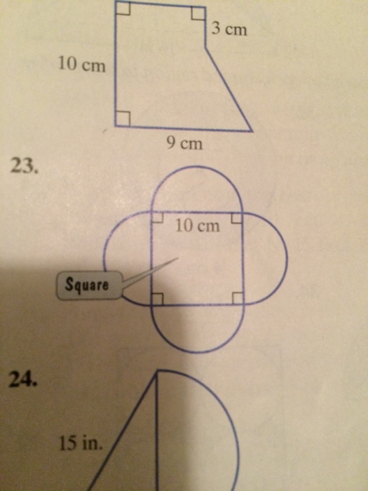 Solved 3 cm 10 cm 9 cm 23. 10 cm Square 24. 15 in. | Chegg.com