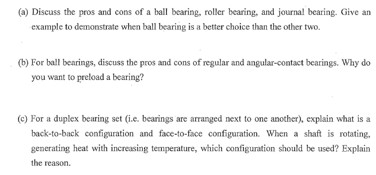 Solved (a) Discuss the pros and cons of a ball bearing, | Chegg.com