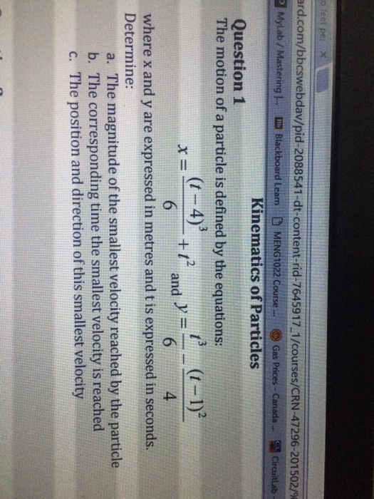 Solved The motion of a particle is defined by the equations: | Chegg.com