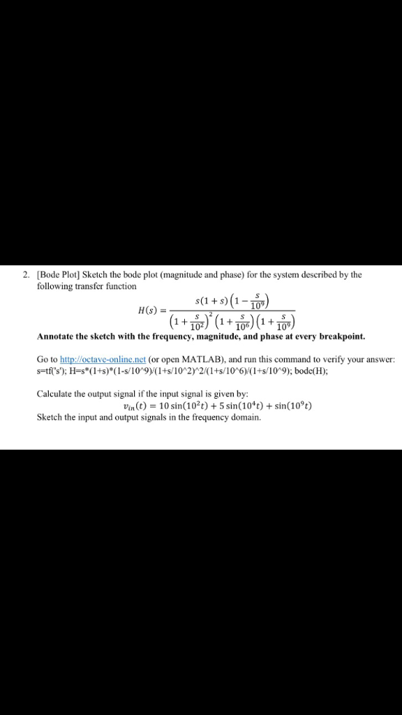 Solved Sketch The Bode Plot Magnitude And Phase For The