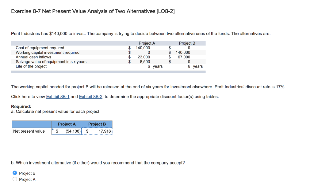 Solved Exercise 8-7 Net Present Value Analysis of Two | Chegg.com