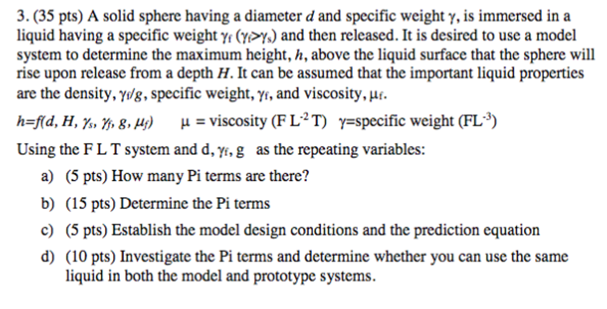 Solved A solid sphere having a diameter d and specific | Chegg.com