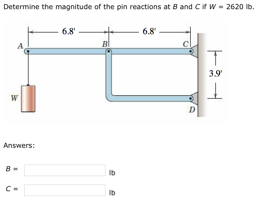 Determine the magnitude of the pin reactions at B and | Chegg.com