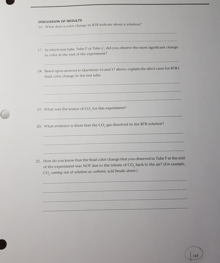 DISCUSSION OF RESULTS 16. What does a color change in | Chegg.com