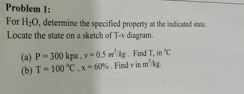 Solved Problem 1: For H2O, determine the specified property | Chegg.com