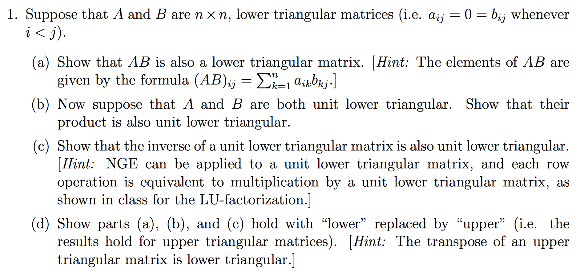 1. Suppose that A and B are n x n, lower triangular | Chegg.com