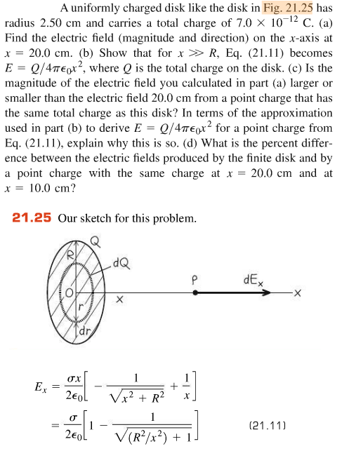 Solved A uniformly charged disk like the disk in Fig. 21.25 | Chegg.com