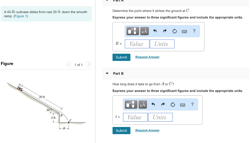 Solved A 40-lb suitcase slides from rest 20 ft down the | Chegg.com