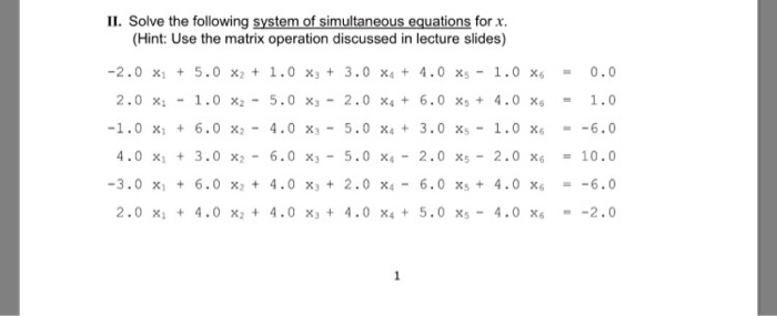 Solved Solve the following system of simultaneous equations | Chegg.com