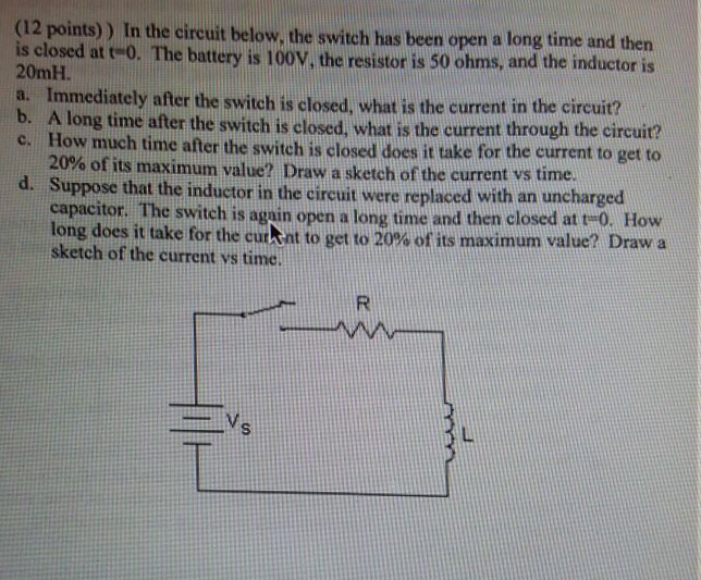 Solved In the circuit below, the switch has been open a long | Chegg.com