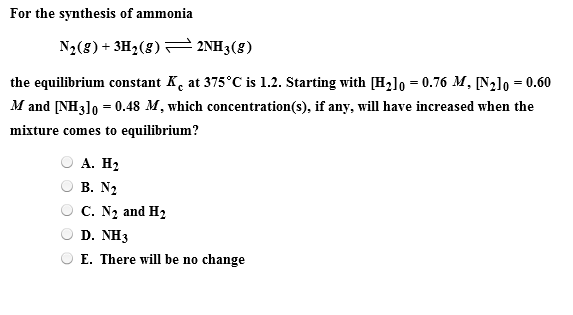 Solved For the synthesis of ammonia N2(g) + 3H2(g) | Chegg.com