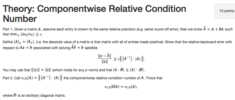 Theory: Componentwise Relative Condition 15 points | Chegg.com