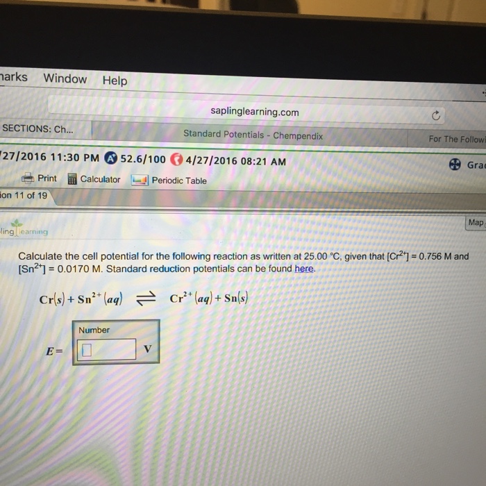 Solved Calculate the cell potential for the following | Chegg.com