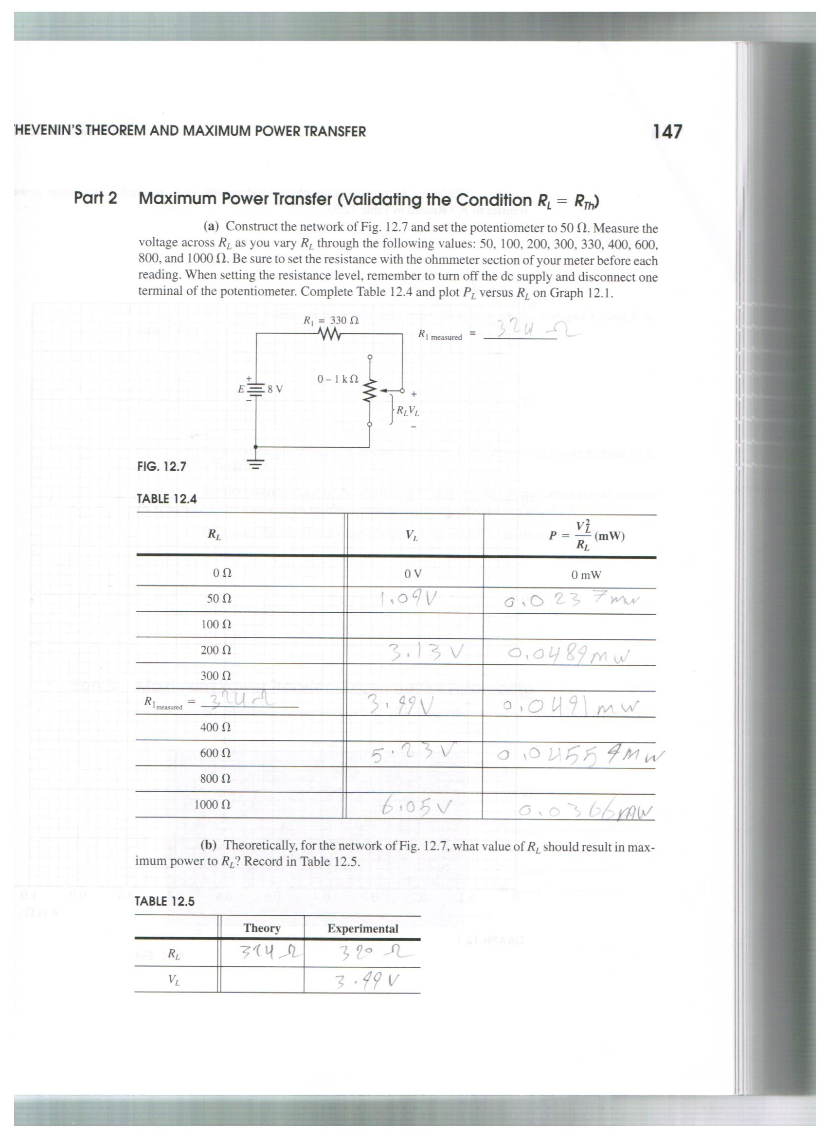 Solved HEVENIN'S THEOREM AND MAXIMUM POWER TRANSFER 147 Part | Chegg.com