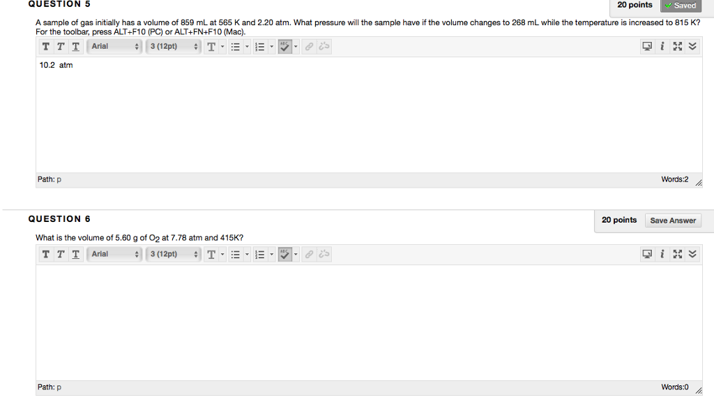 Solved A sample of gas initially has a volume of 859 mL at | Chegg.com